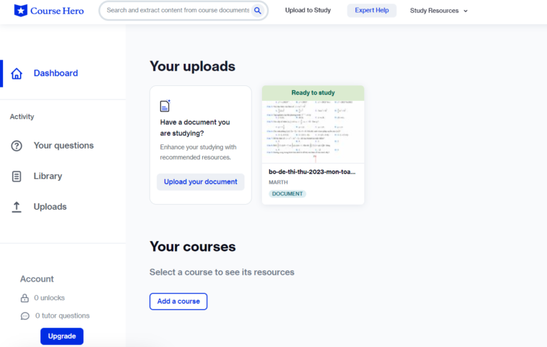 Tài khoản Course Hero Premier giá rẻ – Unlock 30 tài liệu