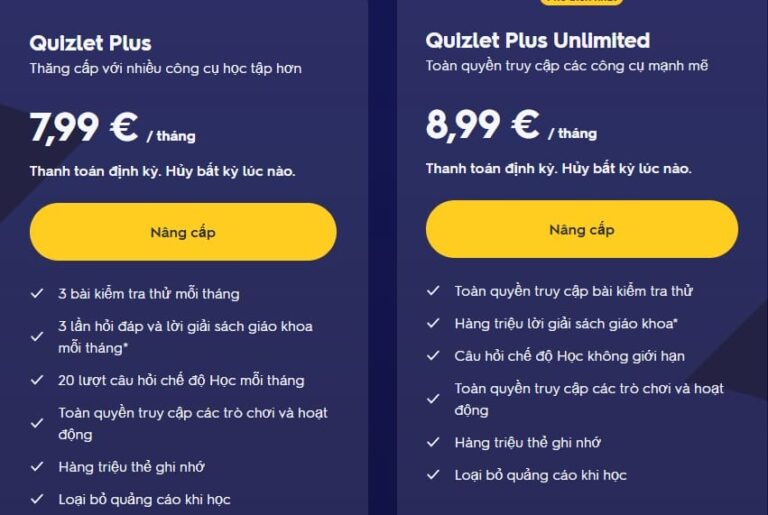 Mua Quizlet Plus Unlimited 2026 - Trợ lý học tập AI của bạn
